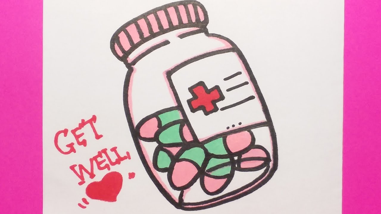 HOW TO DRAW A CUTE PILL BOTTLE, EASY