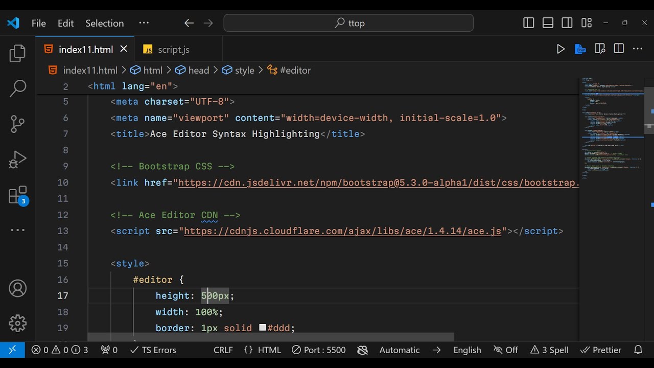 Javascript Ace Editor Syntax Highlighter Example to Highlight Source Code in Browser Full Example