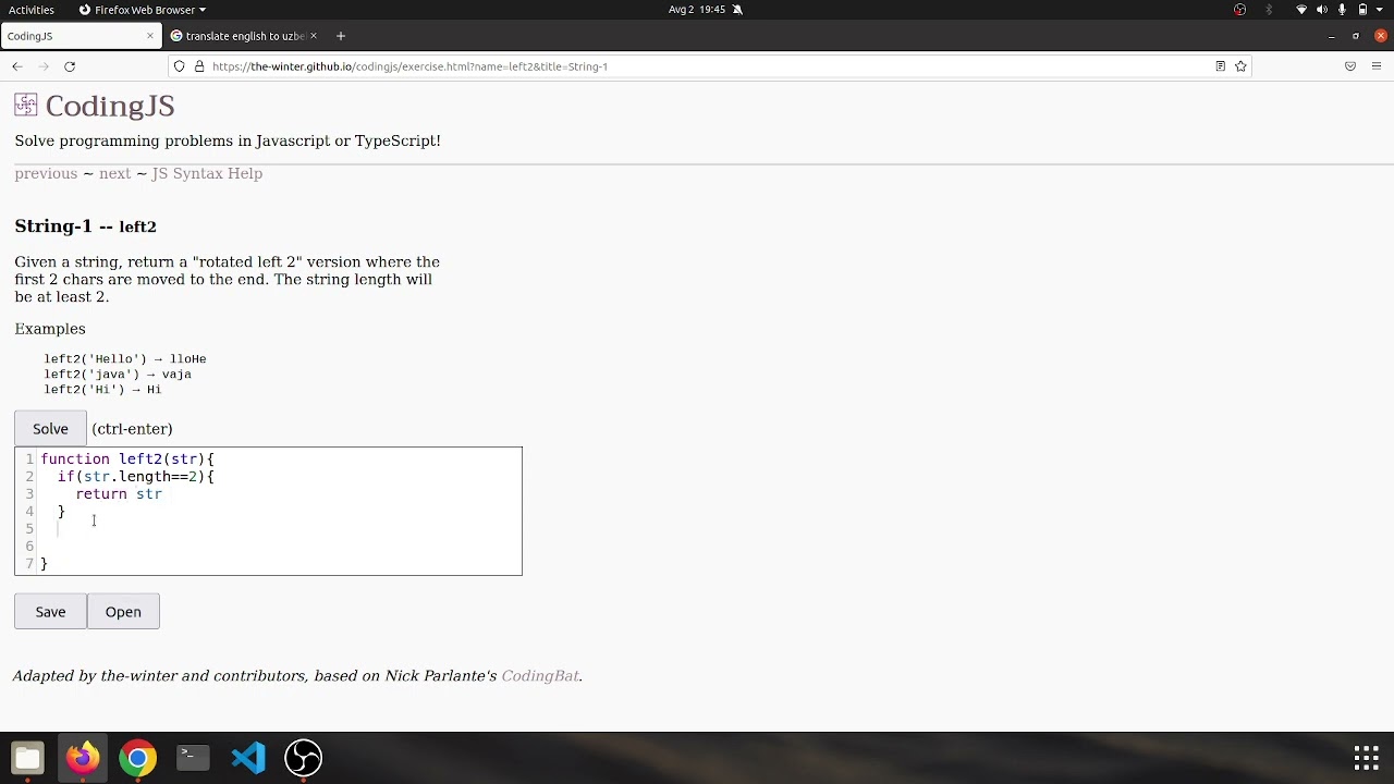 String 1 left2  Javascript solution
