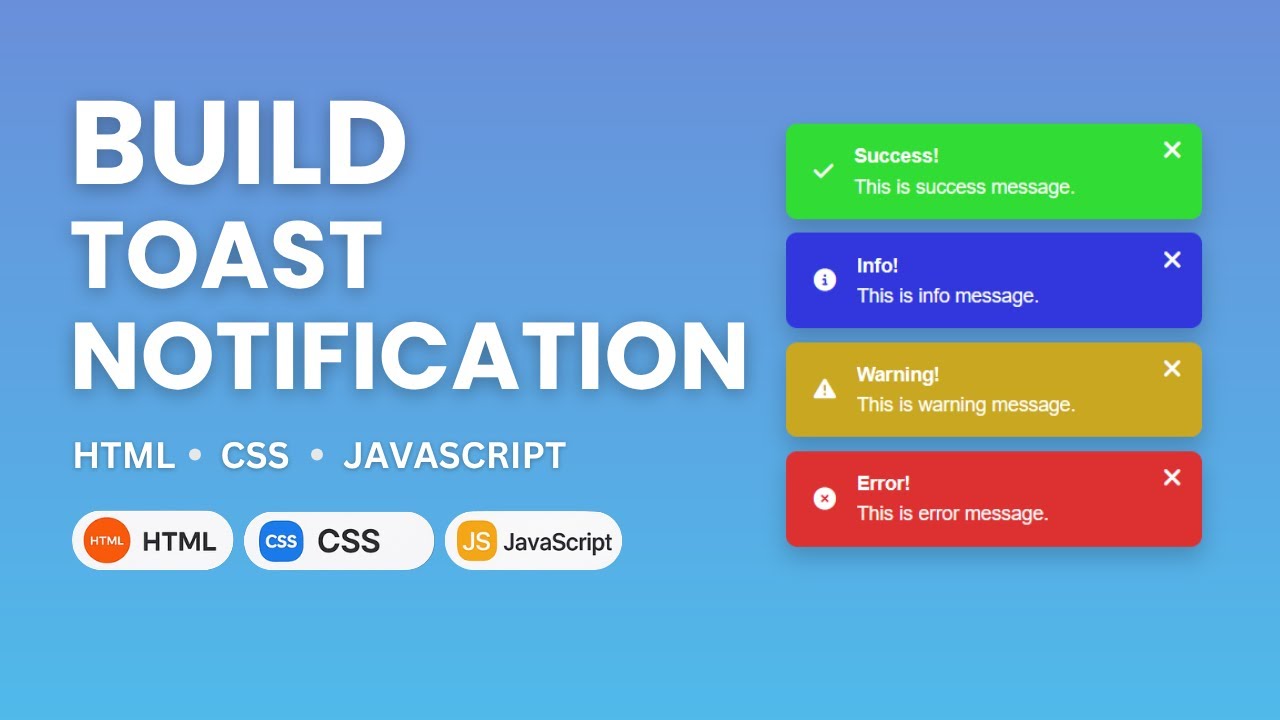How to Build Toast Notifications Using HTML, CSS & JavaScript🚀👩‍💻🔔