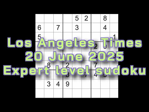Sudoku solution – Los Angeles Times 20 June 2025 Expert level
