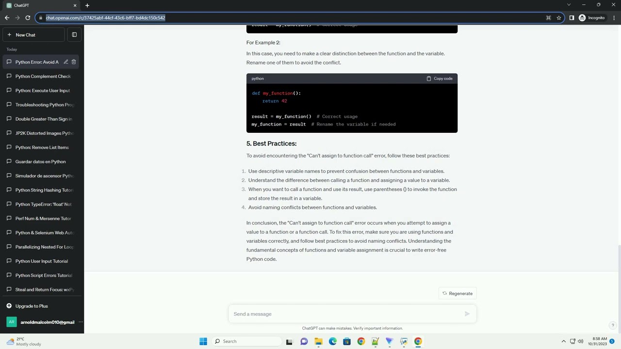 python error can t assign to function call