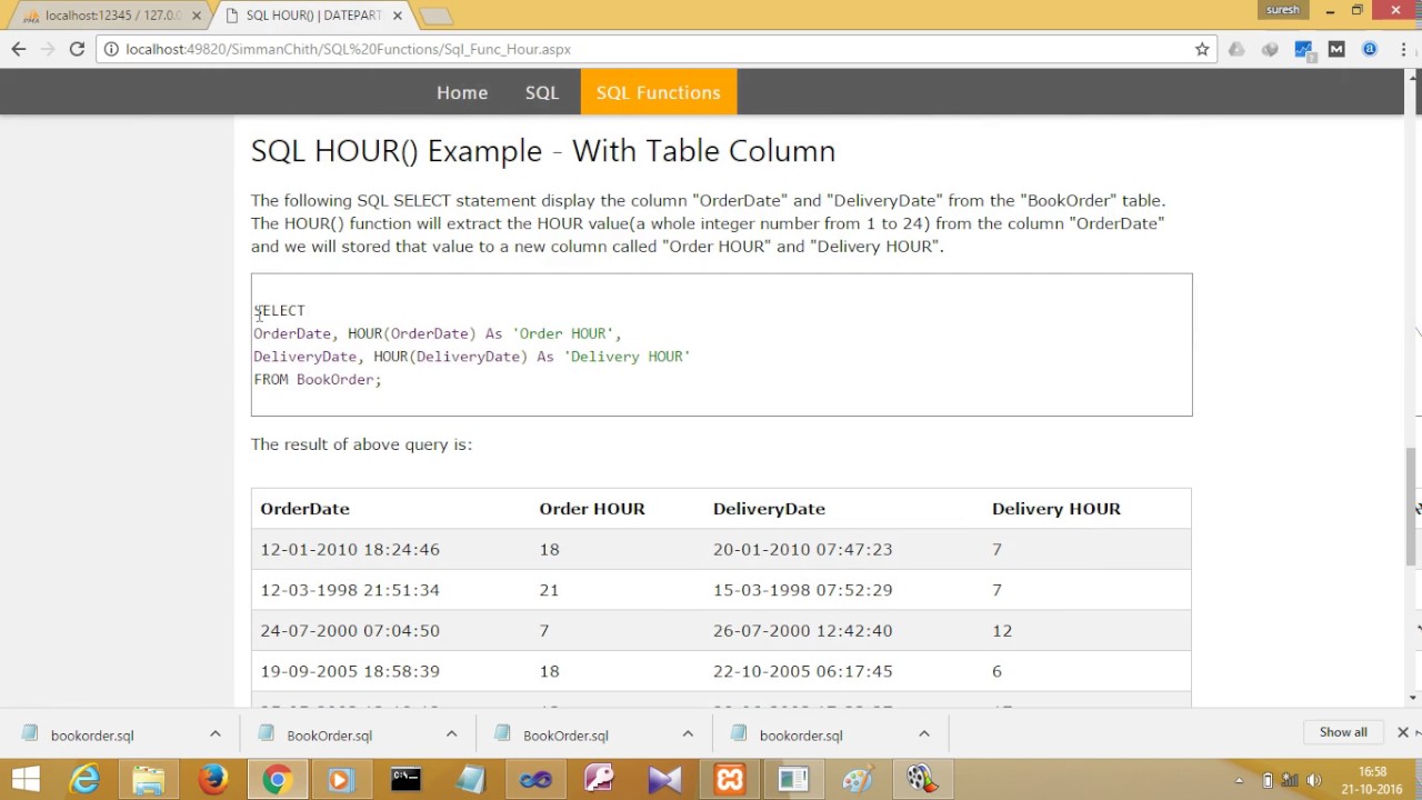 SQL HOUR() Function