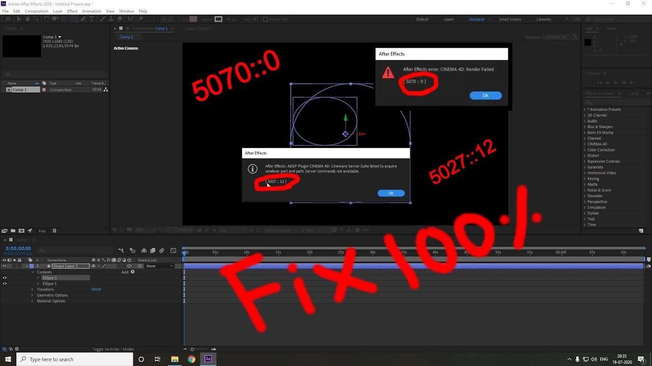 Adobe After effects 3D render failed(5070, 5027 and more) - Solved