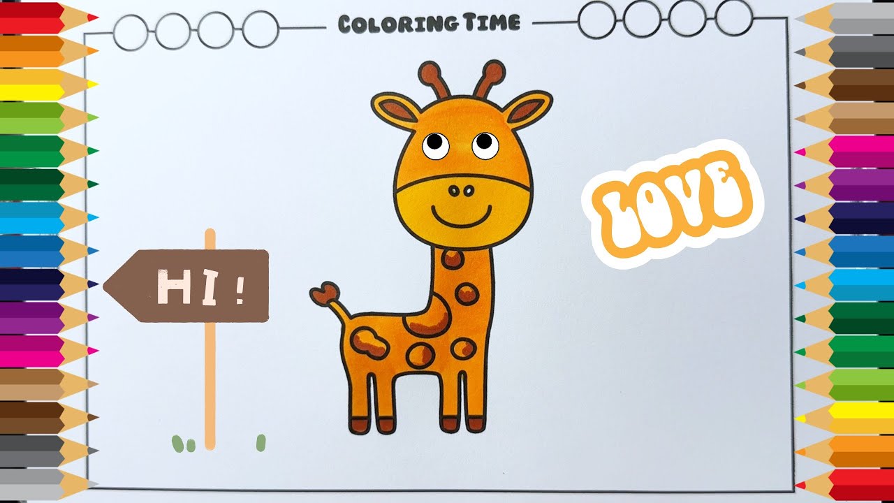 Can you color this giraffe? Easy coloring page for kids | Giraffe coloring page