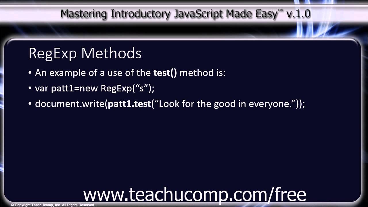 JavaScript Training Tutorial RegExp Methods