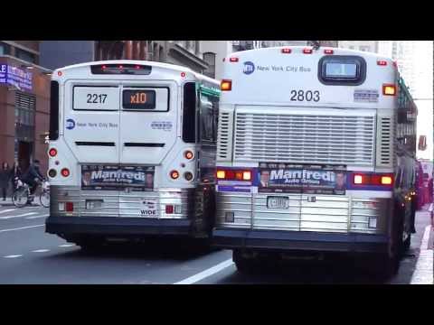 MTA NYCT Bus: 2008 MCI D4500CT X10 #2217 with 2001 MCI D4500 X1 Exp Bus #2803 on Broadway