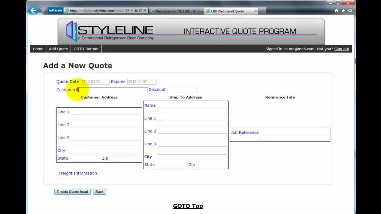 Creating a Quote Header