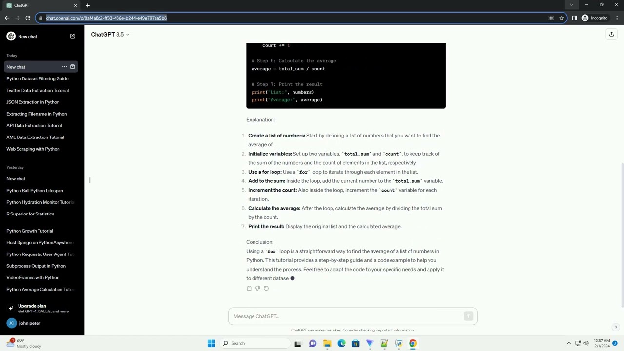 how to find average in python using for loop