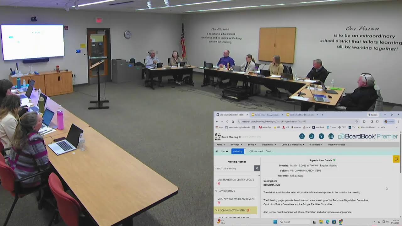 March 16, 2026 Regular Board Meeting