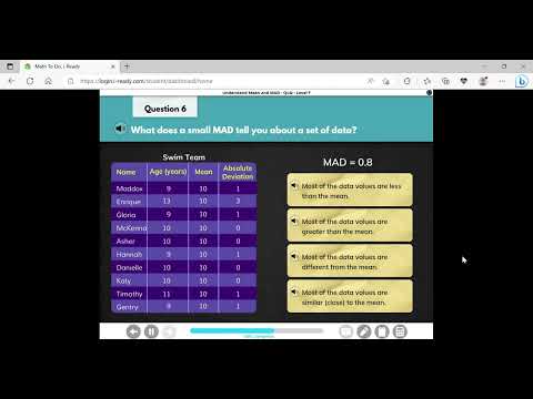 Math I ready quiz Measurement and Data Understand Mean and MAD