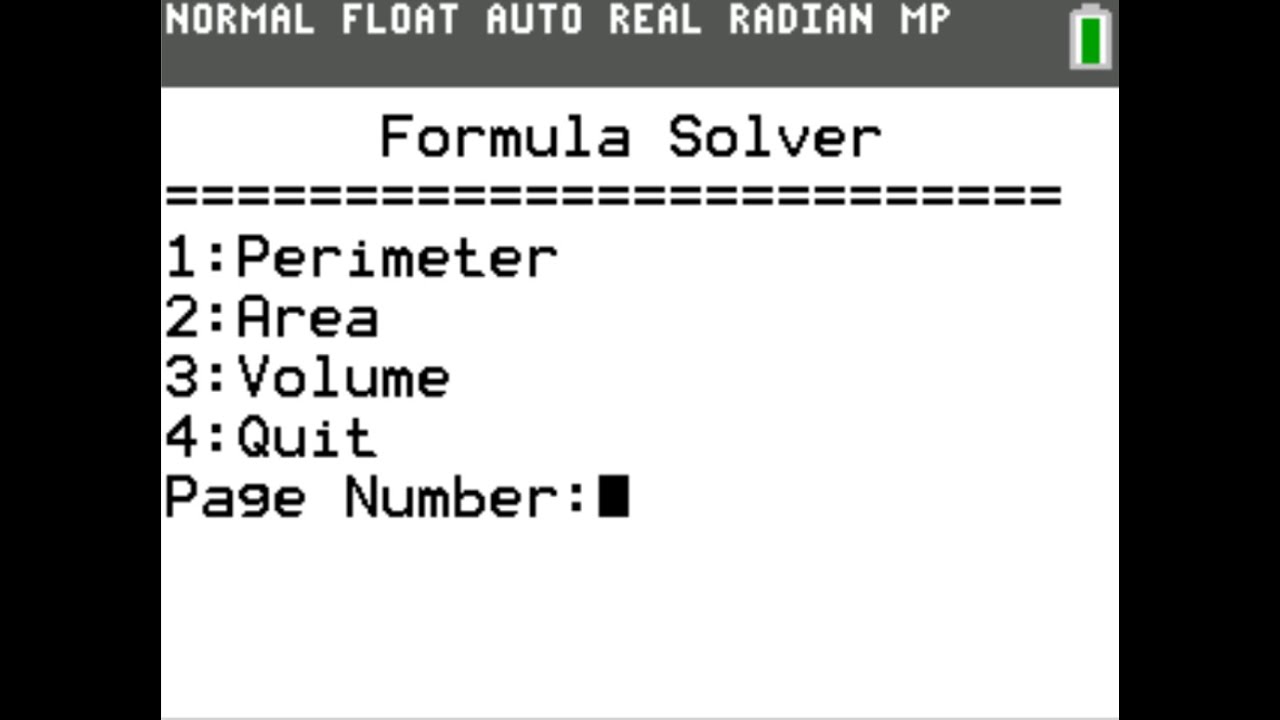 Formula Solver Program for TI 84 Plus CE