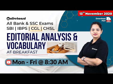 Editorial Analysis & Vocab @ Breakfast | 13 Nov 2020 | the Hindu Indian Express Live Mint | Bank,SSC