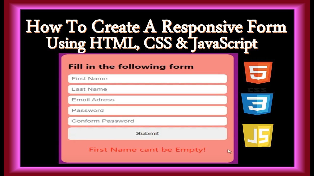 Responsive Form In HTML & CSS & JavaScript | Responsive Form Using VSCode