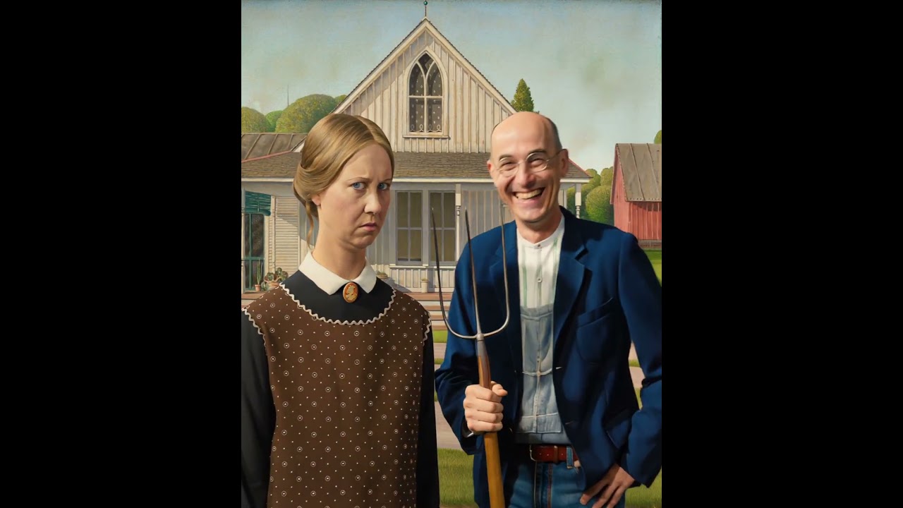 American Gothic – The Farmer Smiles and Waves His Pitchfork (AI Animation)