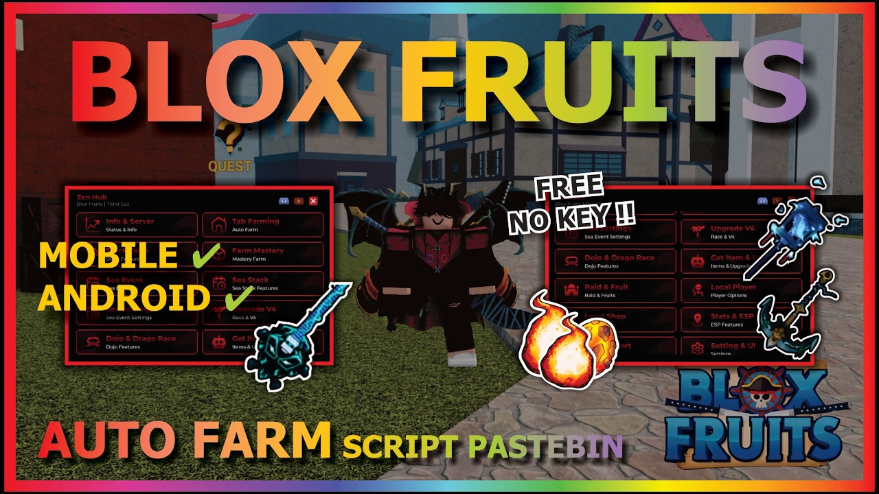 BLOX FRUITS Script No Key AUTO FARM, FAST ATTACK, RACE V4, AUTO RAID, VOLCANO, SEA EVENT, DF MASTERY