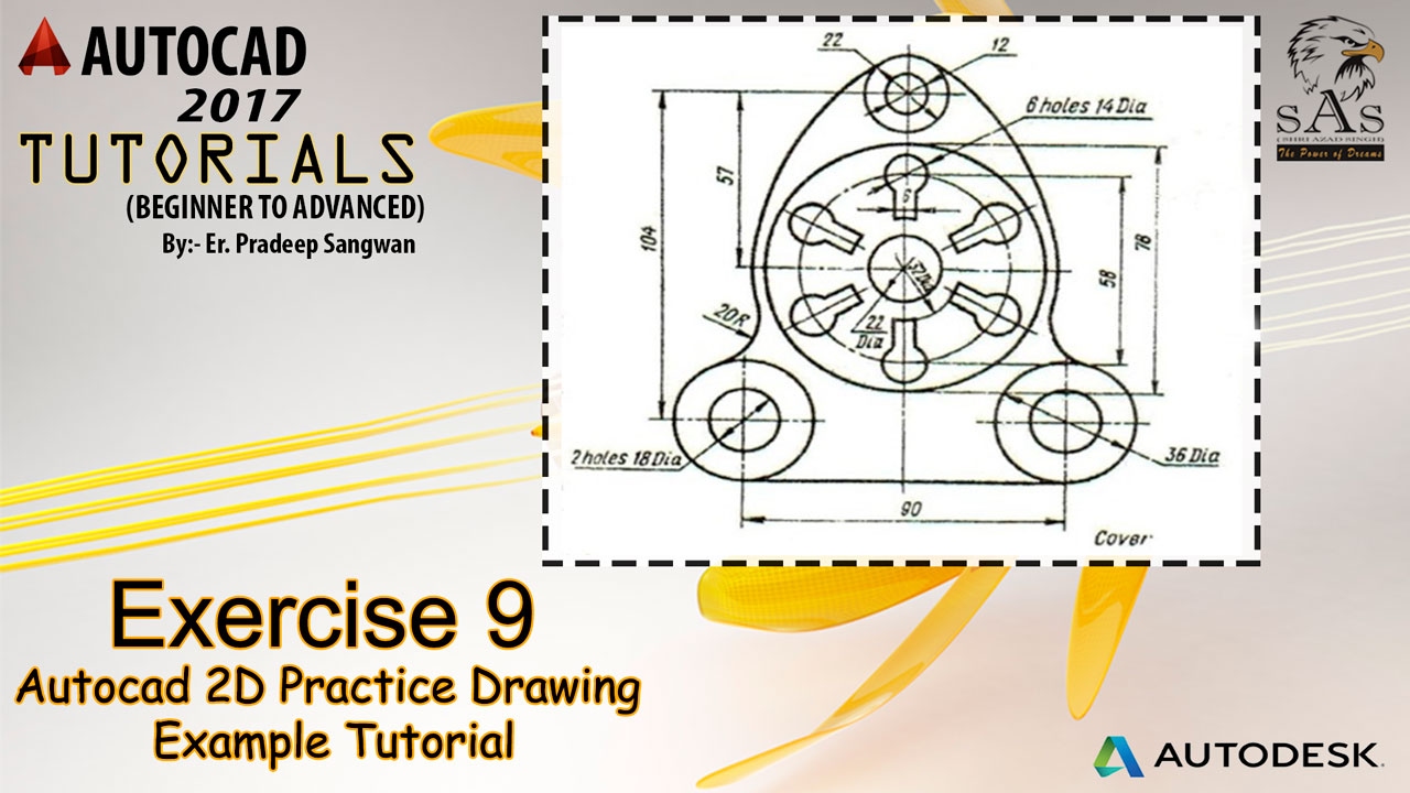 Autocad 2D Practice Drawing | Exercise 9 | Autocad Example Tutorial