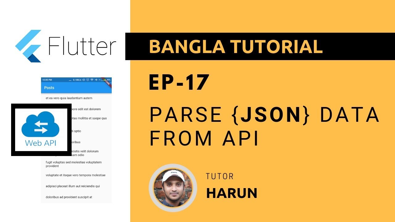 Flutter Tutorial 17 - Parse JSON data from API  [Bangla]