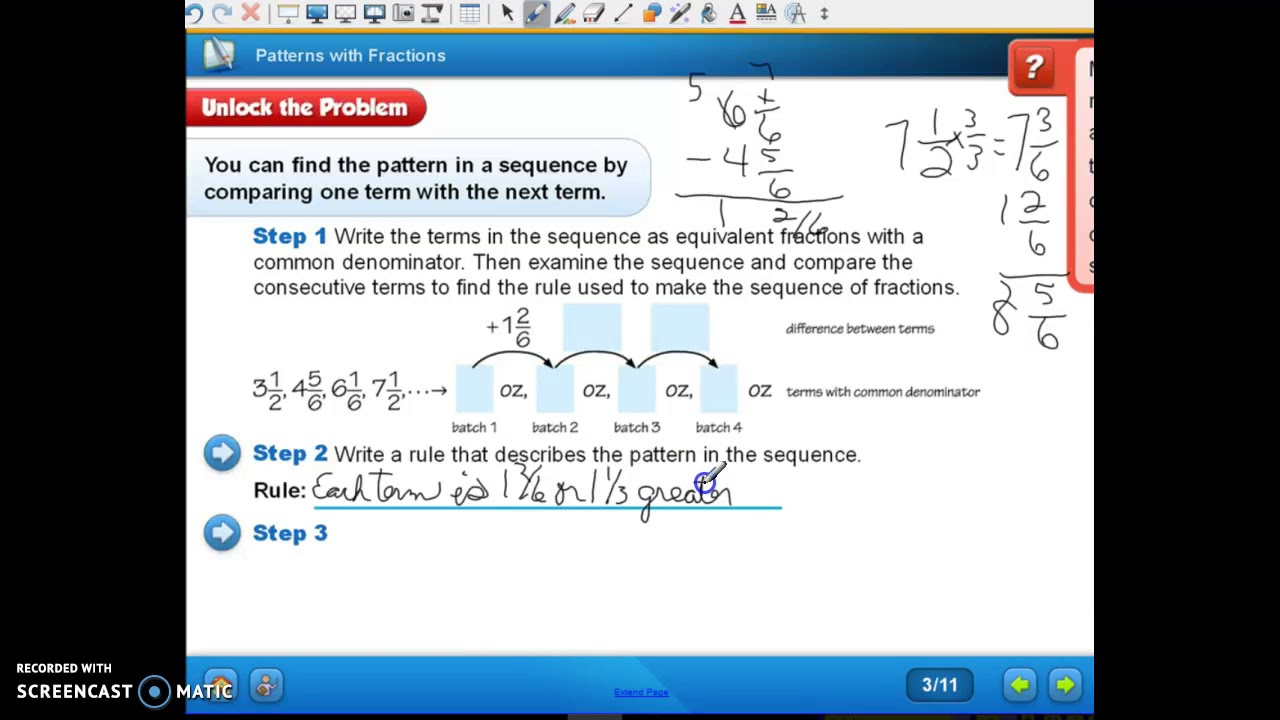5th Grade Math L 6.8 Patterns with Fractions