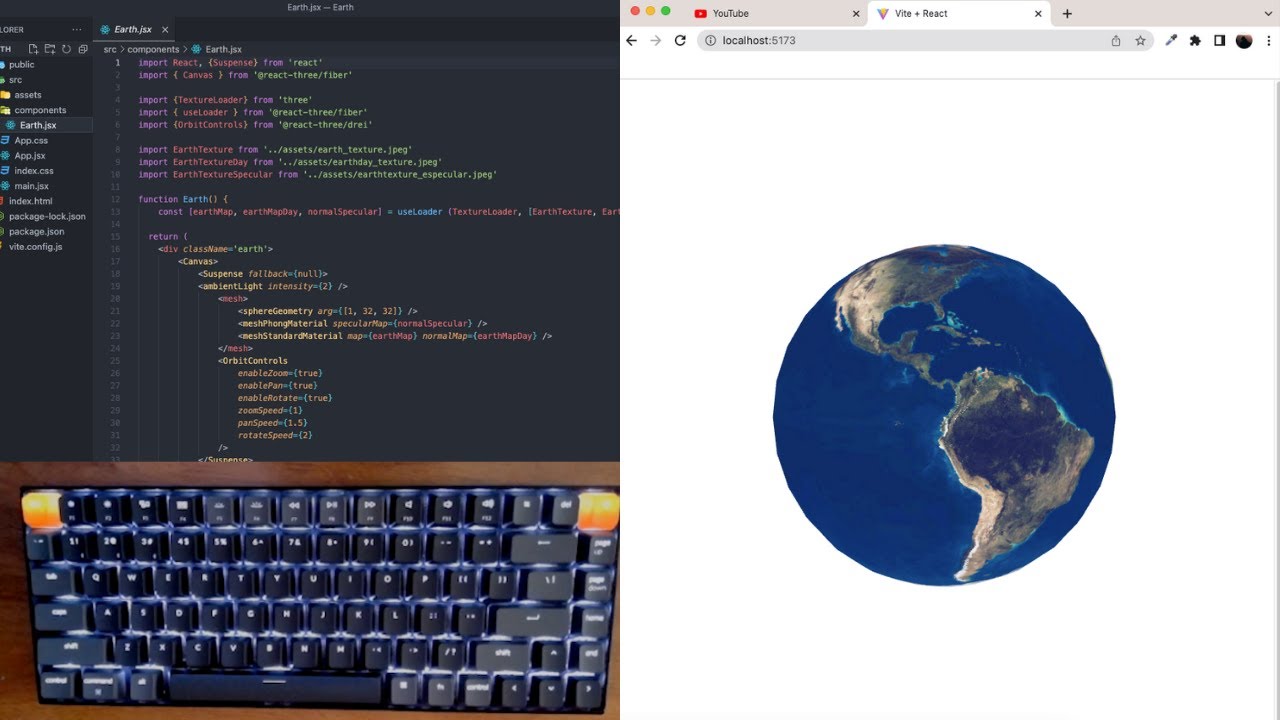 ASMR Programming Make Earth  with ThreeJS -  Not talking