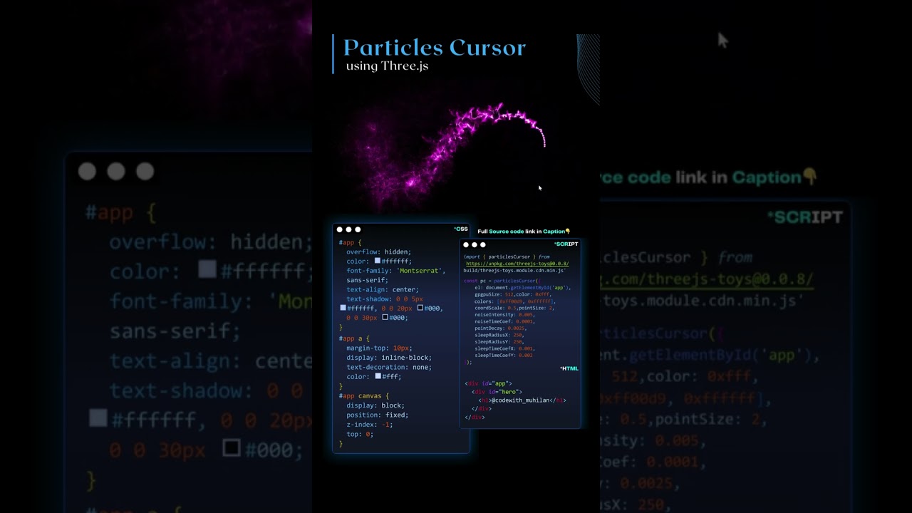 🌌🖱️ Create a Particles Cursor Effect with Three.js! ✨💻||#shorts #shortvideo #cssanimation #html5css3