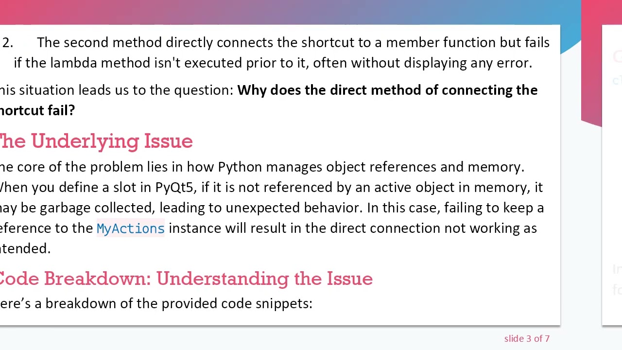 Understanding the QShortcut Issue in PyQt5: A Detailed Guide to the Slot Definition