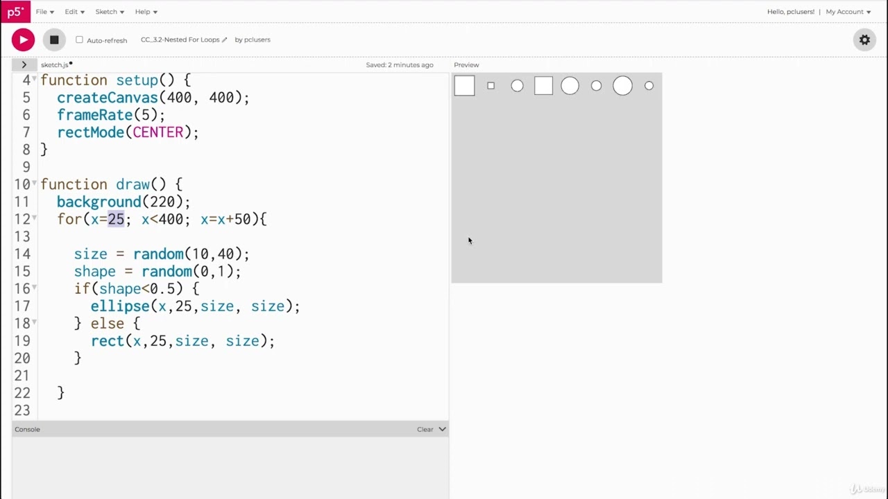 Creative Coding p5 js 0403 CONCEPT   Nested For Loop