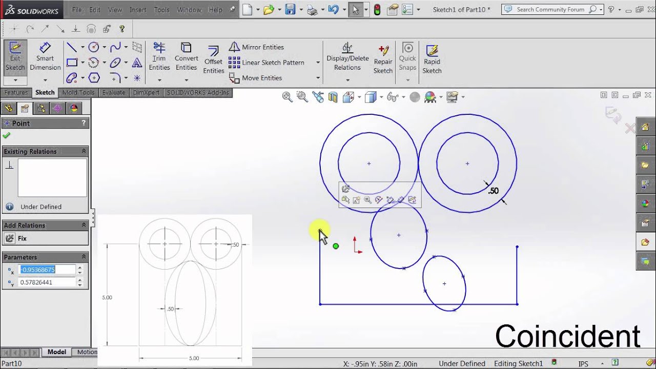 SOLIDWORKS Tutorial: Using relations to define sketches
