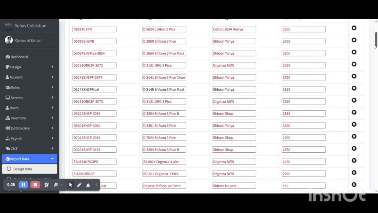 Design import screen