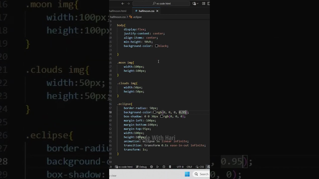 Solar Eclipse Moon Phase Using HTML and CSS || Code With Hari ||#coding #frontendcourse #cssstyling