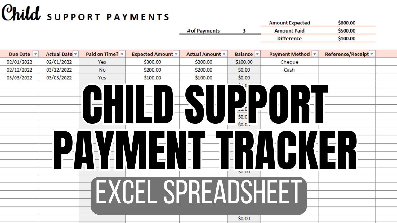 Child Support Payment Tracker Excel Spreadsheet