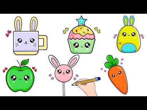 Draw a Cute Cupcake | Draw a cute Carrot 🥕| How to Draw Cute Easter Bunny Coffee MUG | Draw an Apple