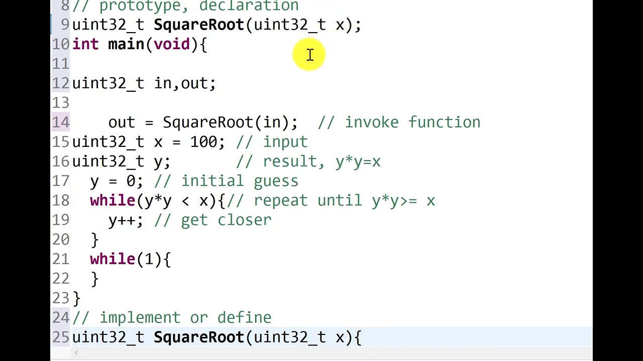 Square root function in C