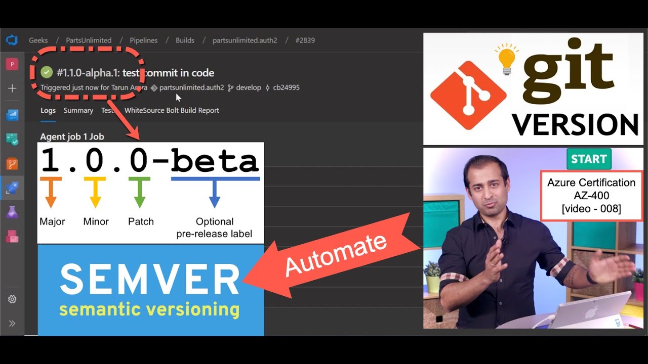 Az400 v8 - GitVERSION | Microsoft Certification AZ400 | git SEMANTIC Version | #AzureDevOps