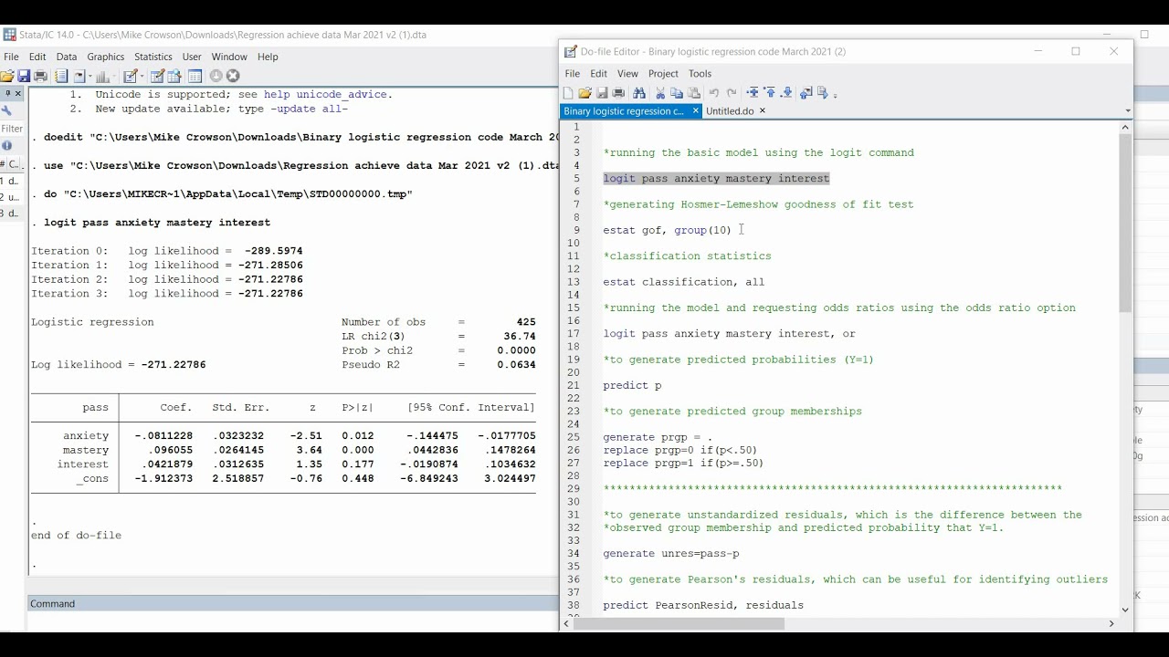 Binary logistic regression using Stata syntax (March 2021)