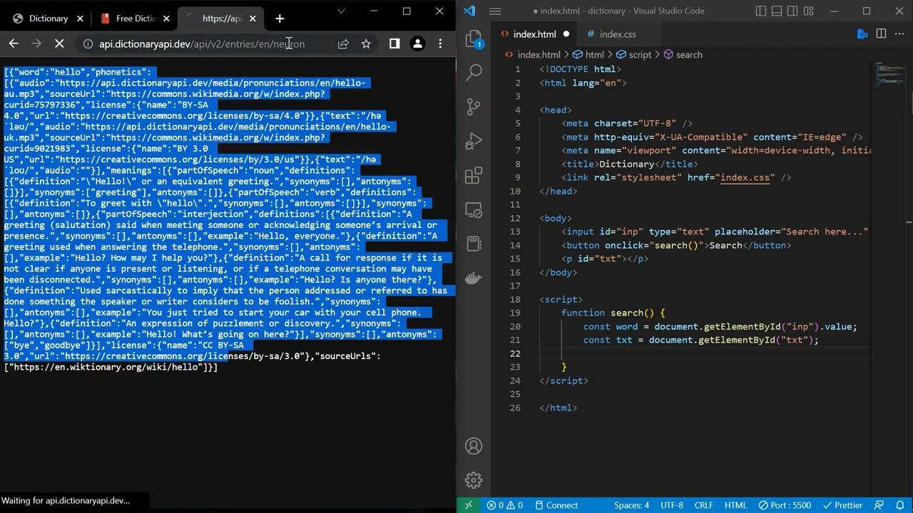 HTML CSS JS | Build a Dictionary app with JS | Tamil
