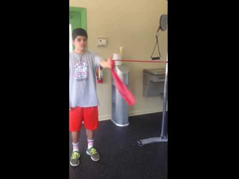 Horizontal adduction of shoulder with band