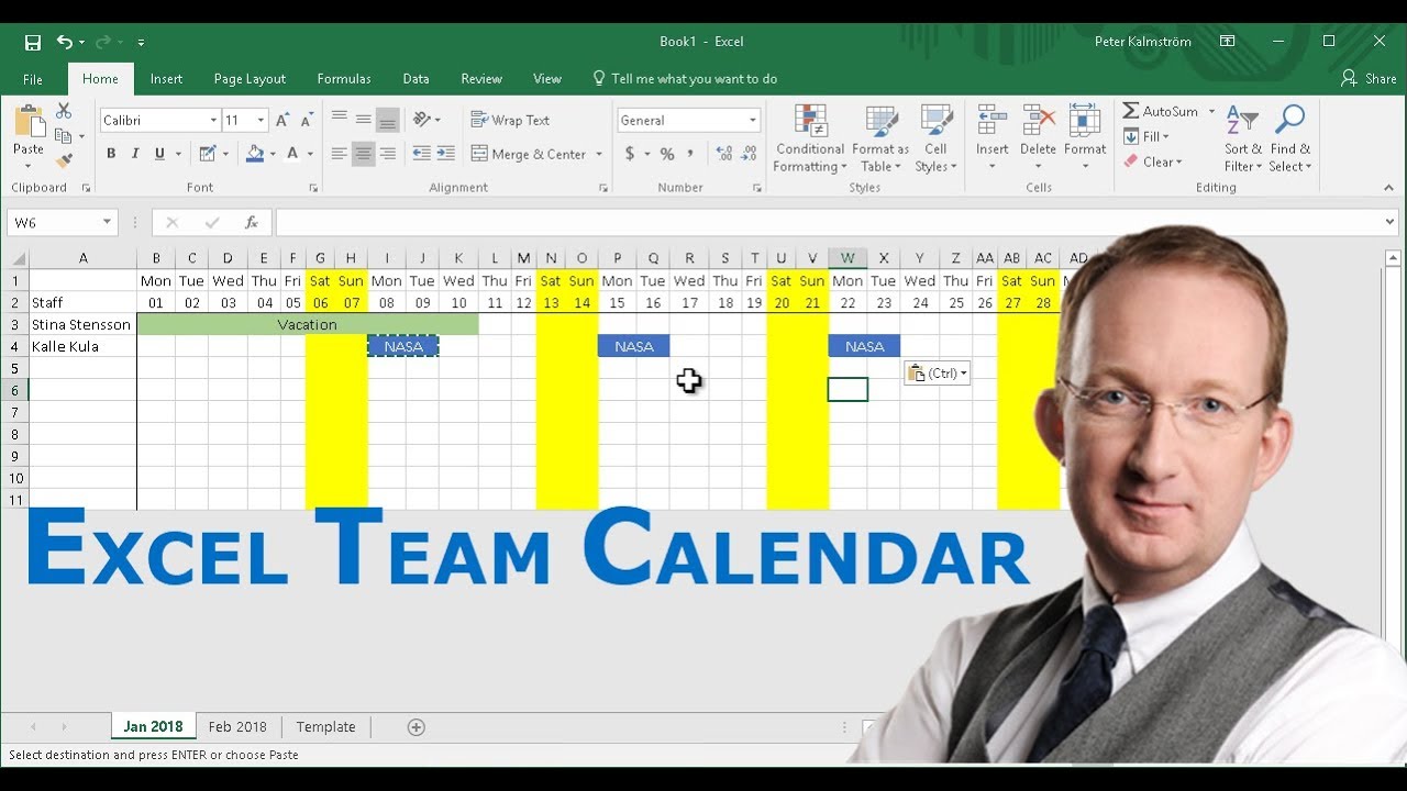 Create a Team Calendar in Excel