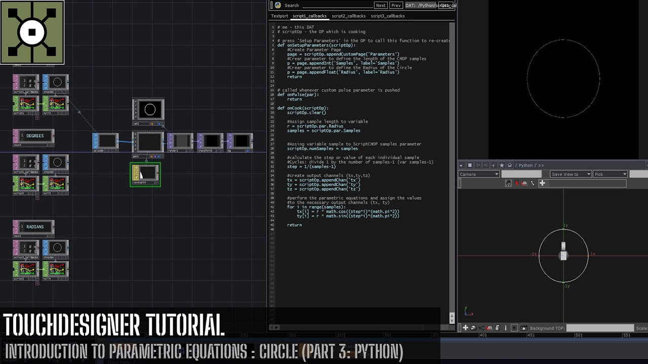 TouchDesigner Tutorial: Introduction to Parametric Equations: Circle (Part 3: Python)