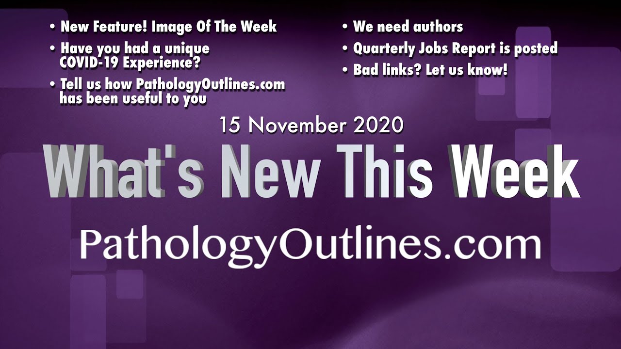 What's New At PathologyOutlines.com,  15 November 2020