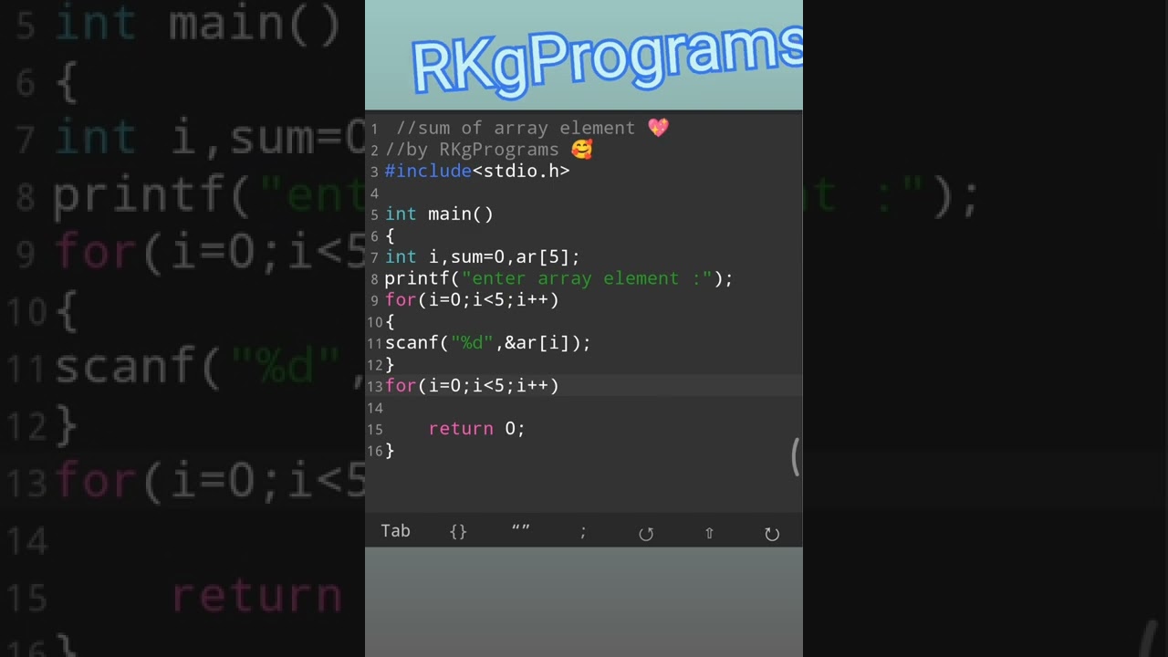 Sum of array element in c program 🥰| runtime program |1D array #RKgPrograms