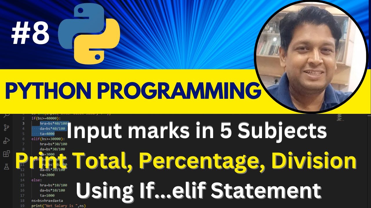 Python Tutorial || How to calculate total marks, percentage & division? || #pythontutorial