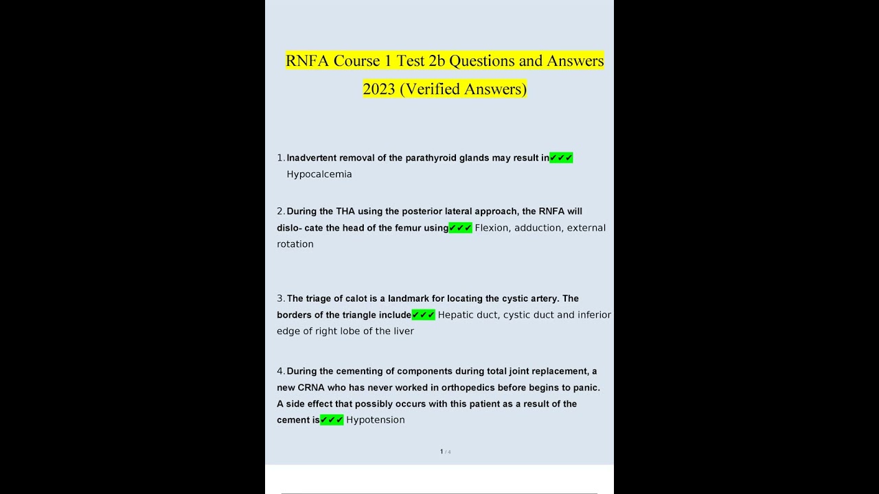 RNFA Course 1 Test 2b Questions and Answers 2023  Verified Answers
