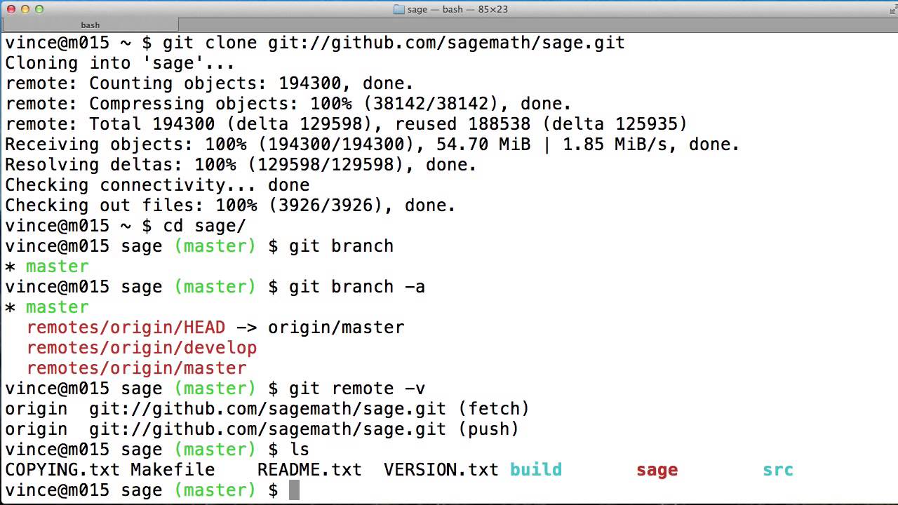 Sage (open source mathematics package) has moved to git! Installation demo for Sage 6.0