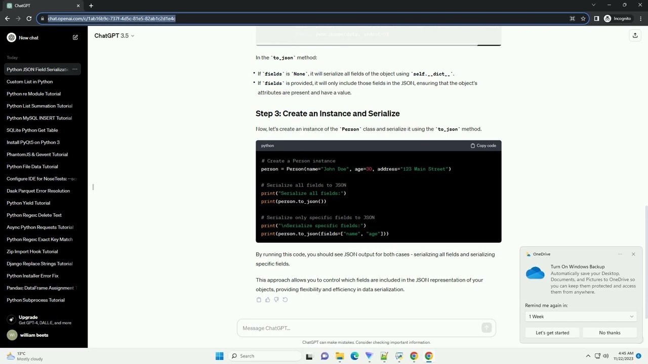 Python serialize only specific fields to json