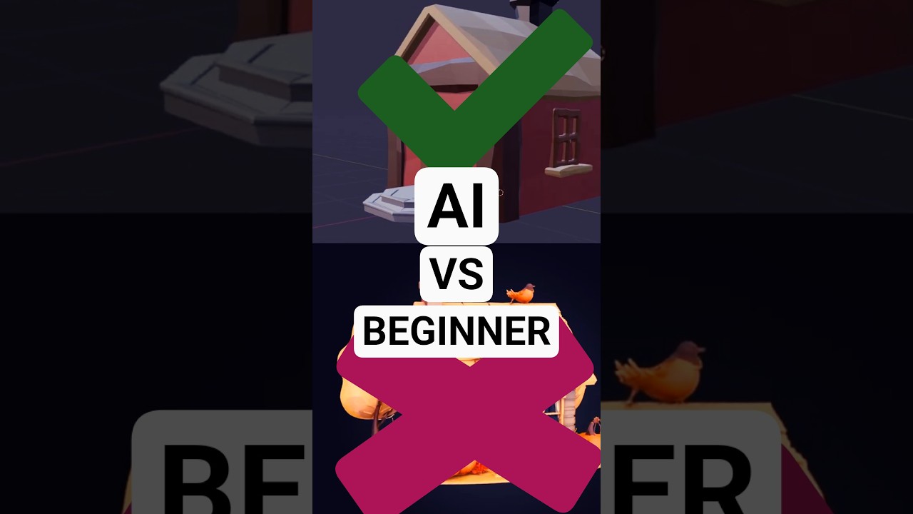 AI VS Beginner, 3D Modeling Low Poly Cottage, Who Did It Better? #blender3d #ai
