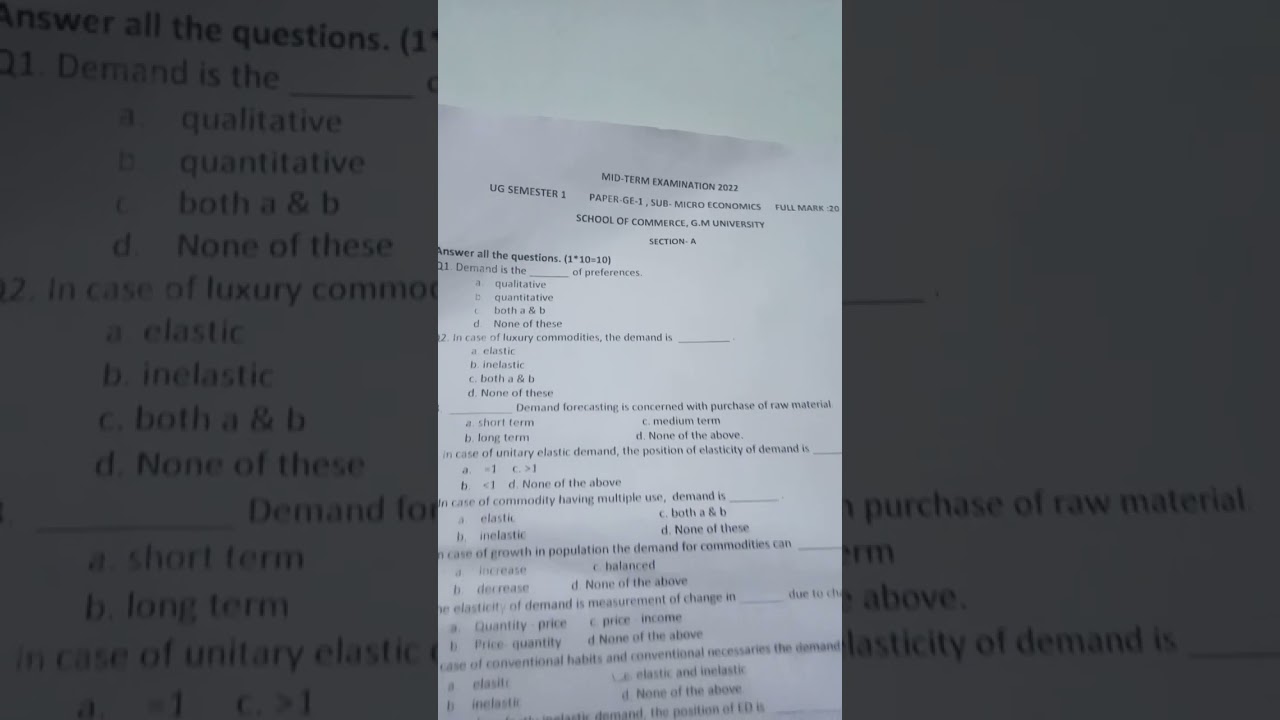GE-1#MICRO ECONOMICS# Short video #Mid term Examination 1st semester