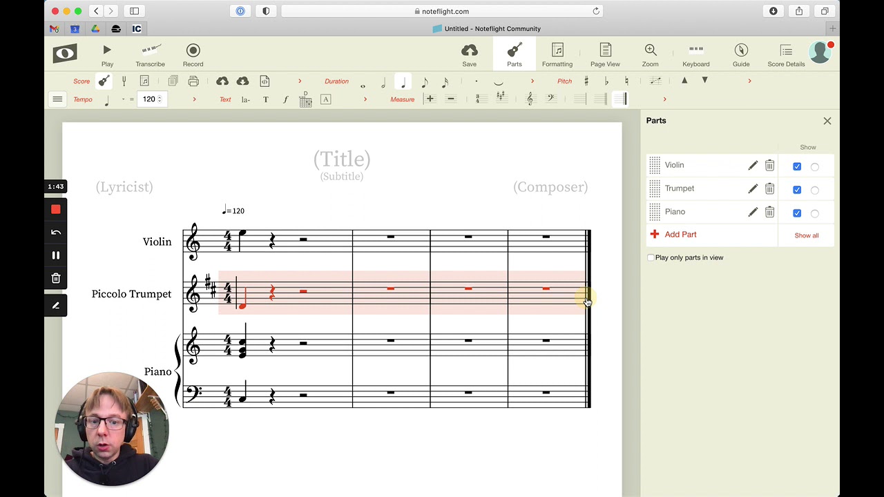 Noteflight  Parts—dealing with transposition and part details