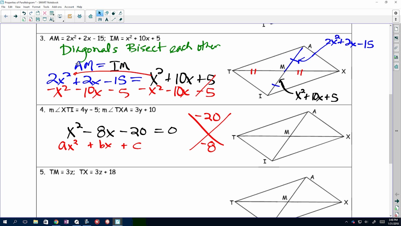 HW Properties of Parallelogram Worksheet