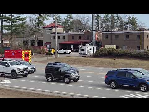 Bedford NH Fire and police responding to a MVC intersection of NH Rt. 114 and Donald St March 2025.